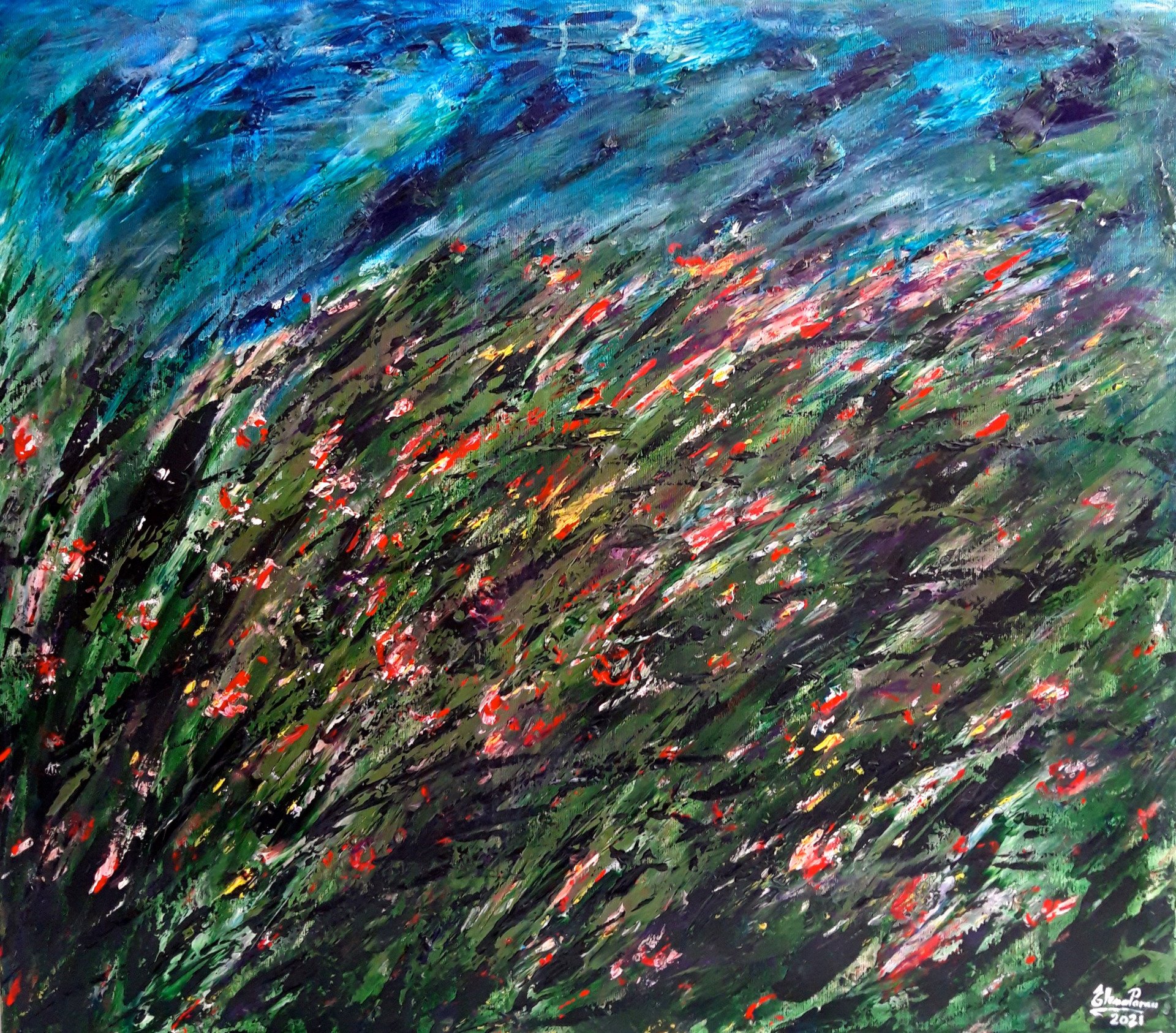 Flowers in the wind Painting by Elena Parau