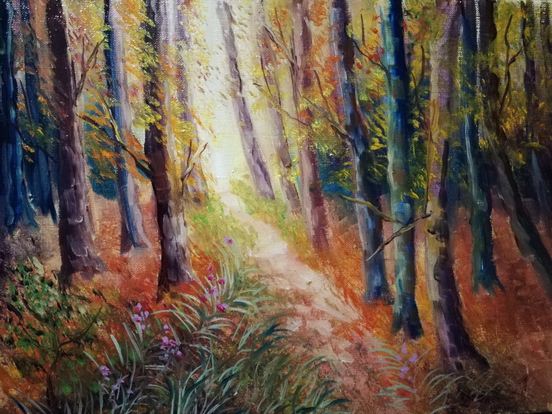Autumn forest Painting by Anastasia Godubjak