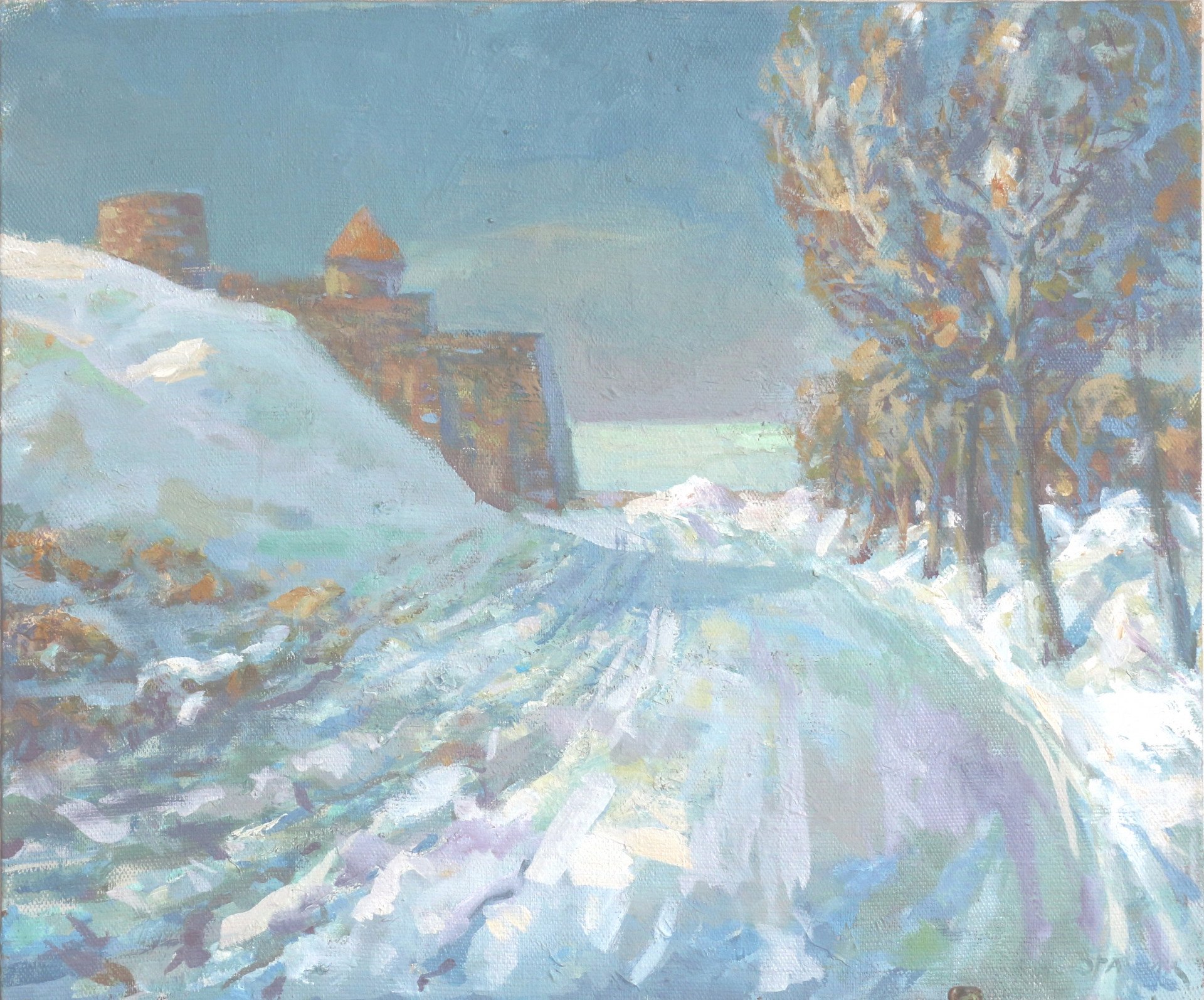 Invierno, fortaleza Painting by Sergey Bogachik
