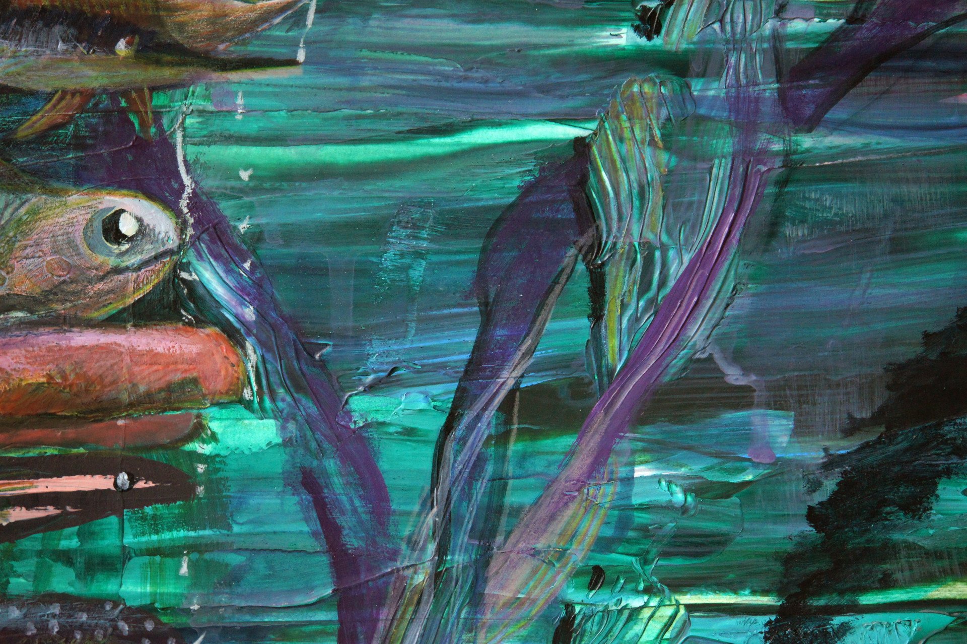 Dipinto «Quale pesce nell'oceano più veloce?», Maria Shedrina