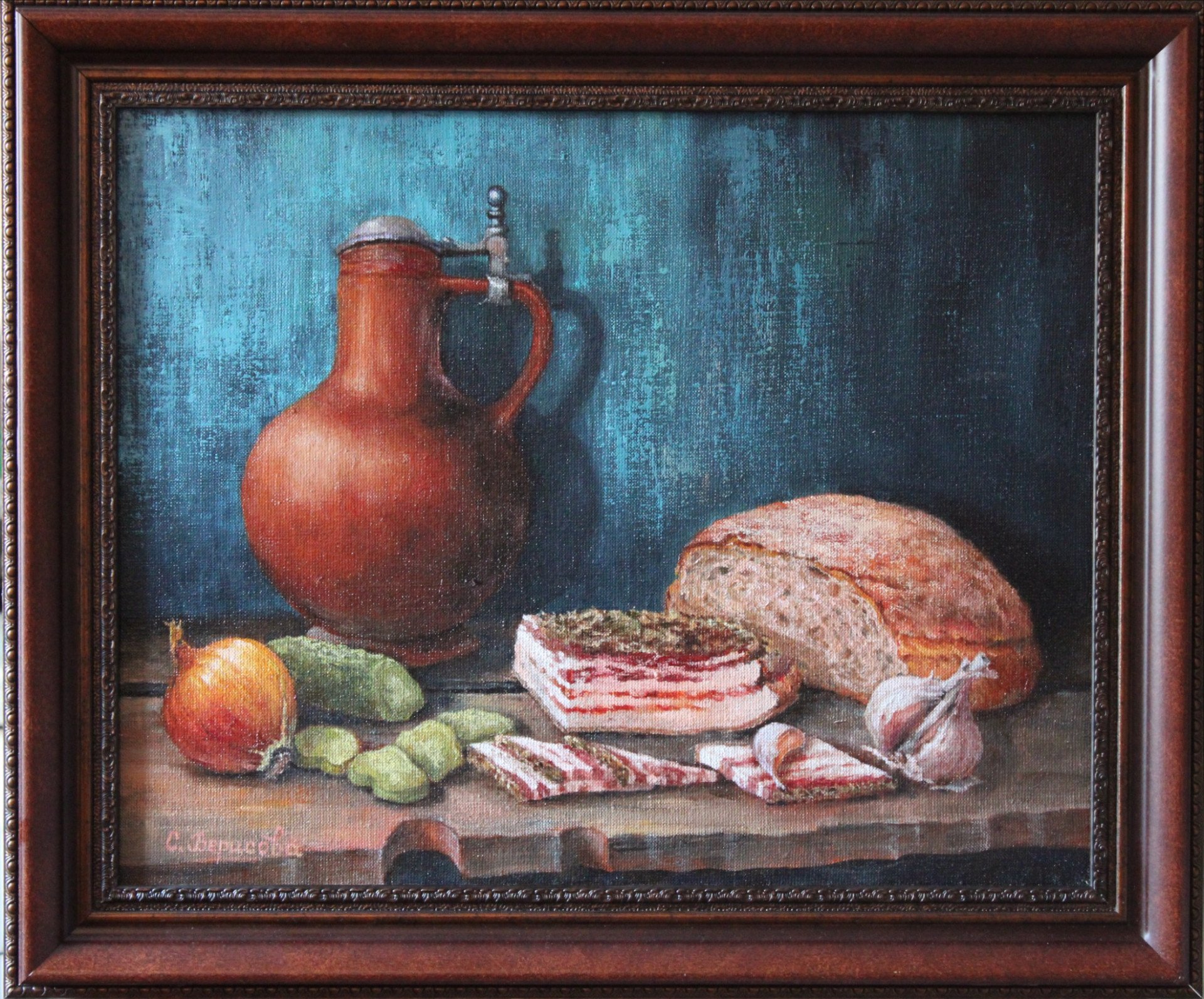 Winter still life with lard Painting by Svetlana Verisova