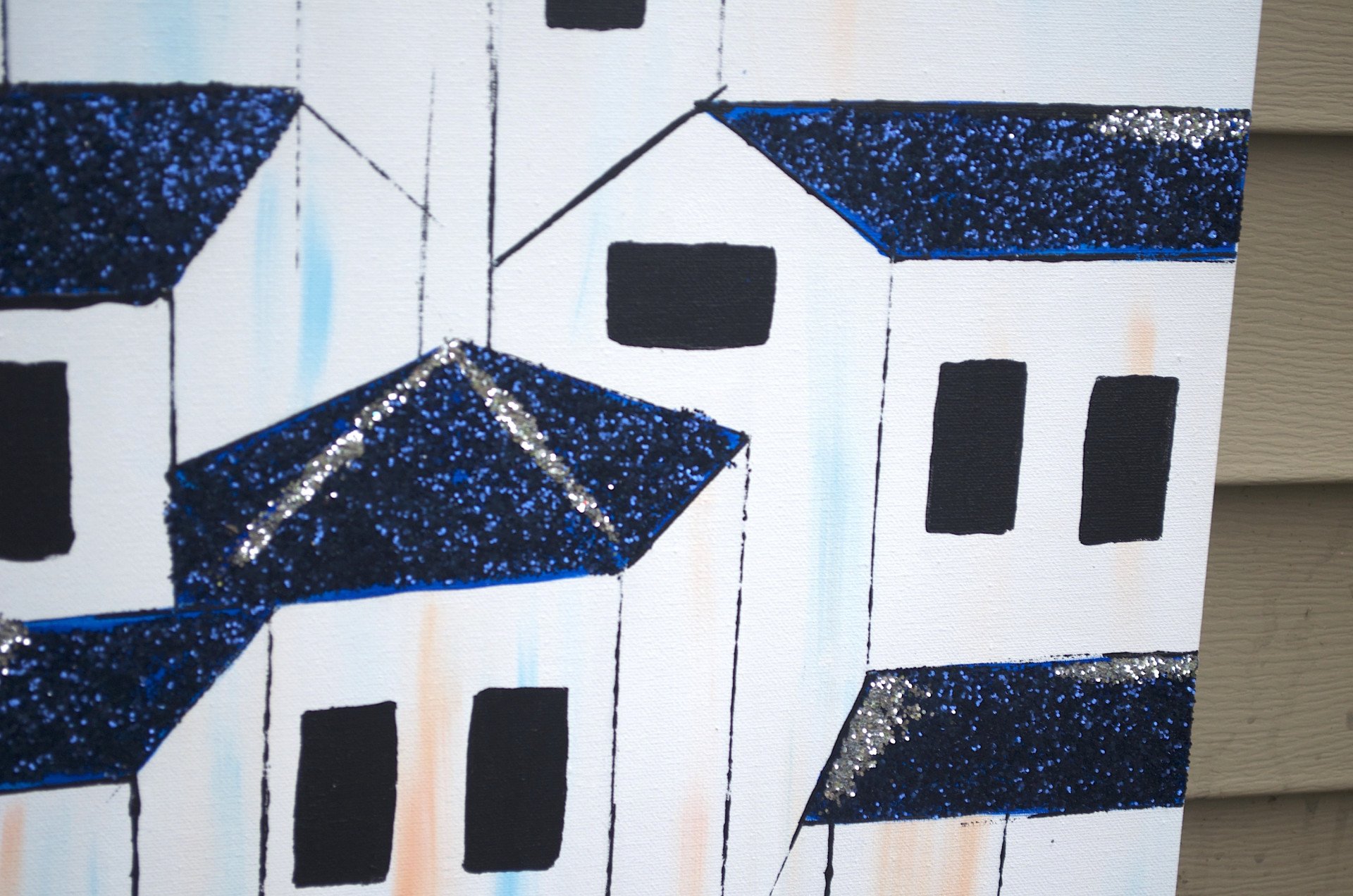 Blue rooftop houses Painting by Poonam Choudhary - Jose Art Gallery