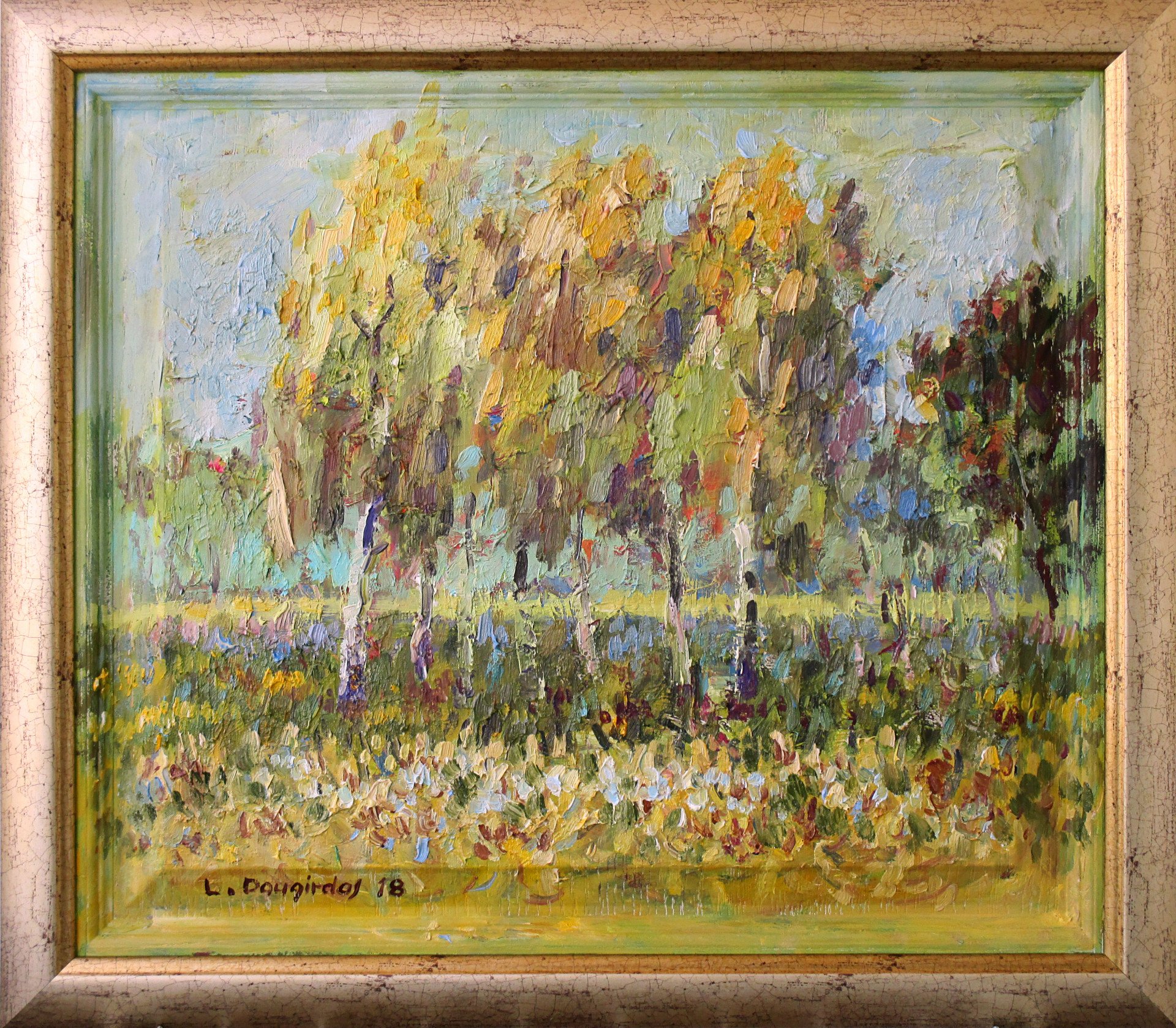 Birch Trees in the Sun Painting by Liudvikas Daugirdas