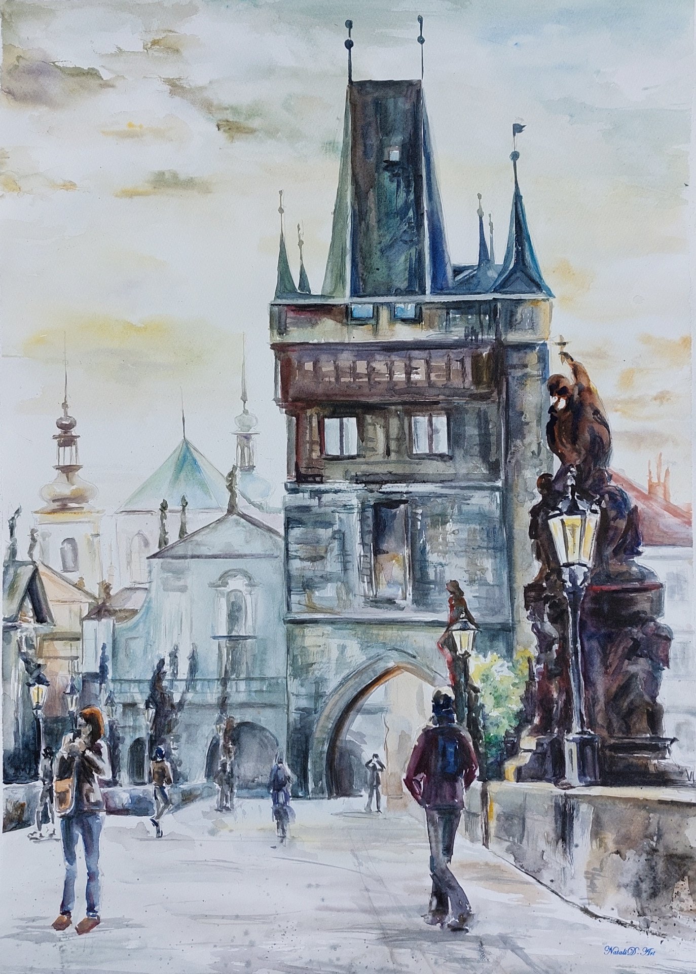 My watercolors Golden Prague Drawing - Natali Diduh