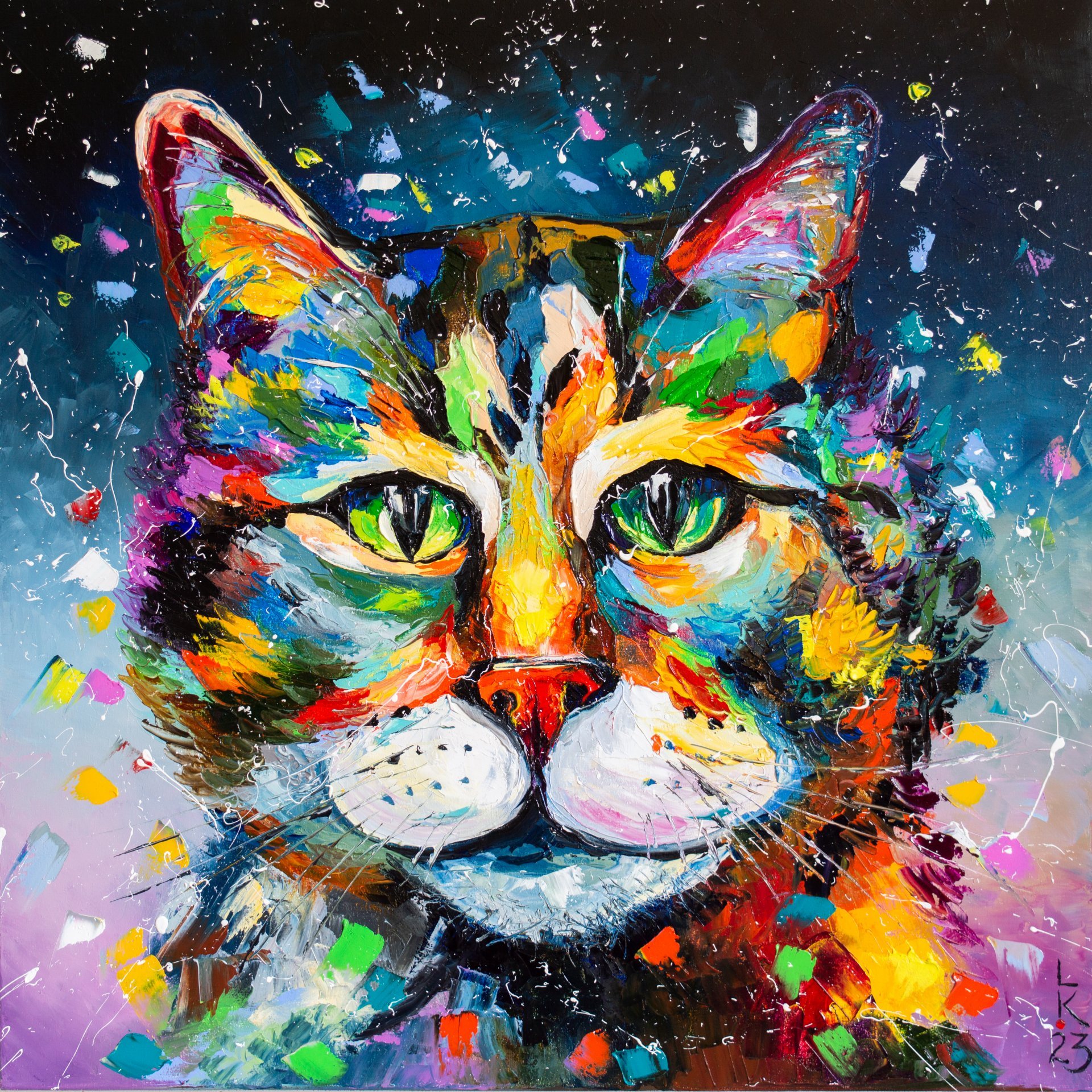 Colorful cat Painting by Liubov Kuptsova - Jose Art Gallery