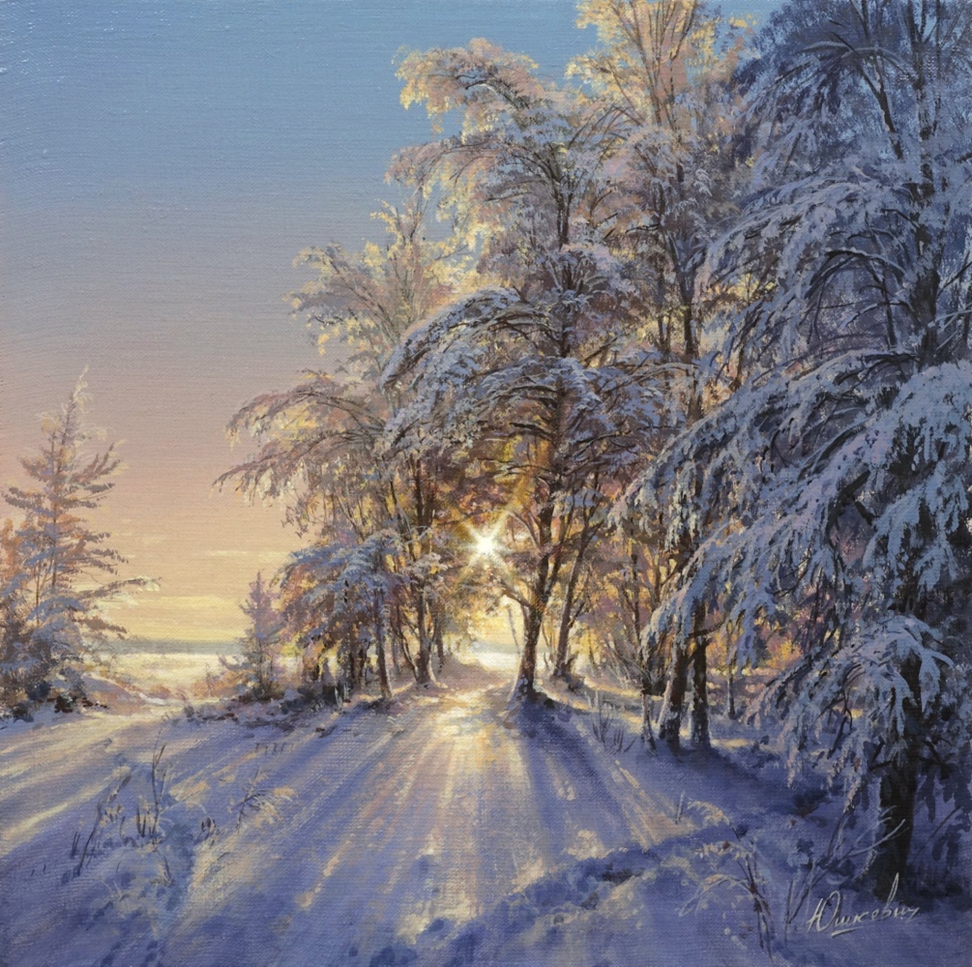 Frosty morning Painting by Viktar Yushkevich Yuvart