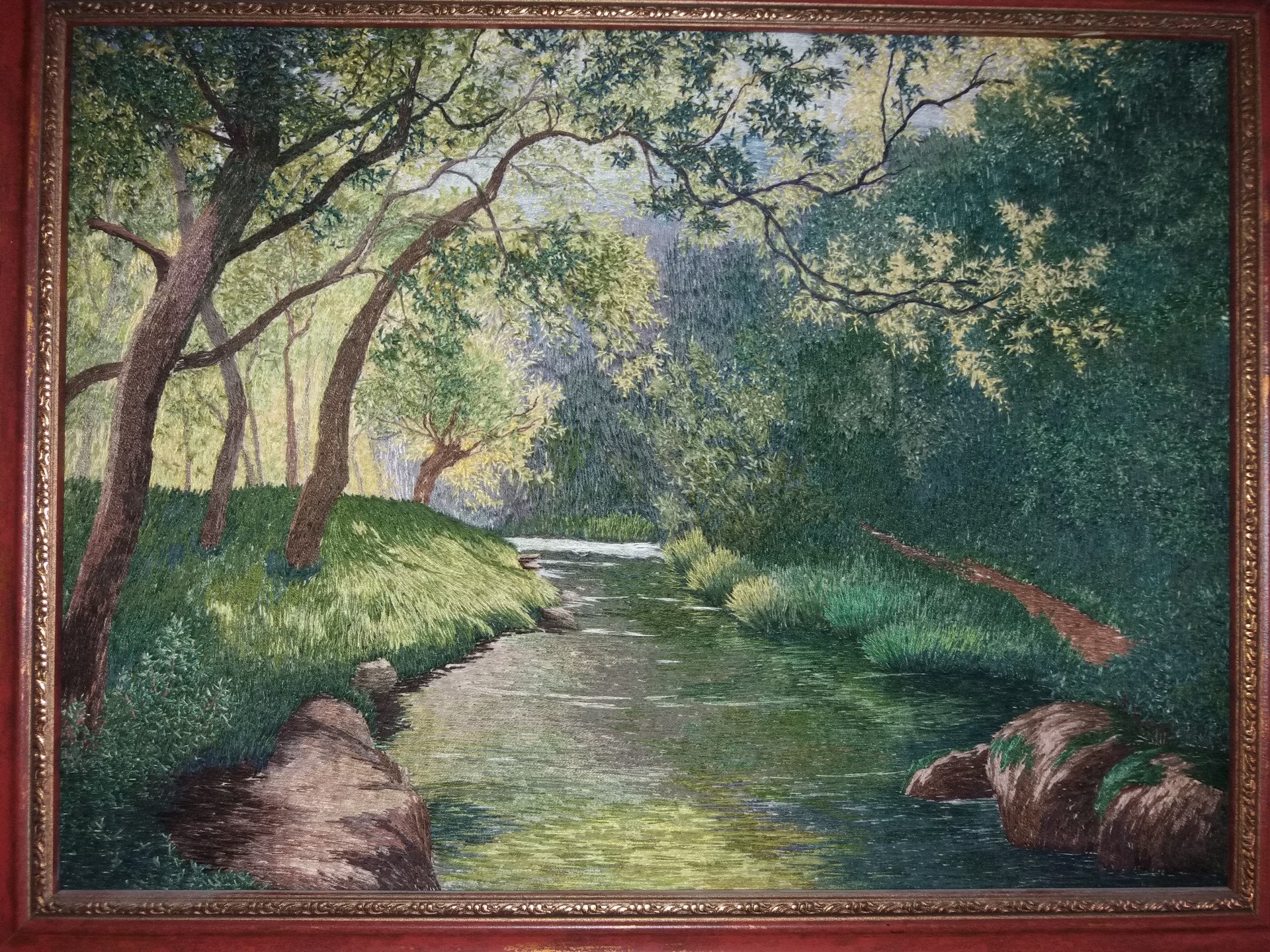 Embroidery River in the forest Painting by NATALIYA TOKAR