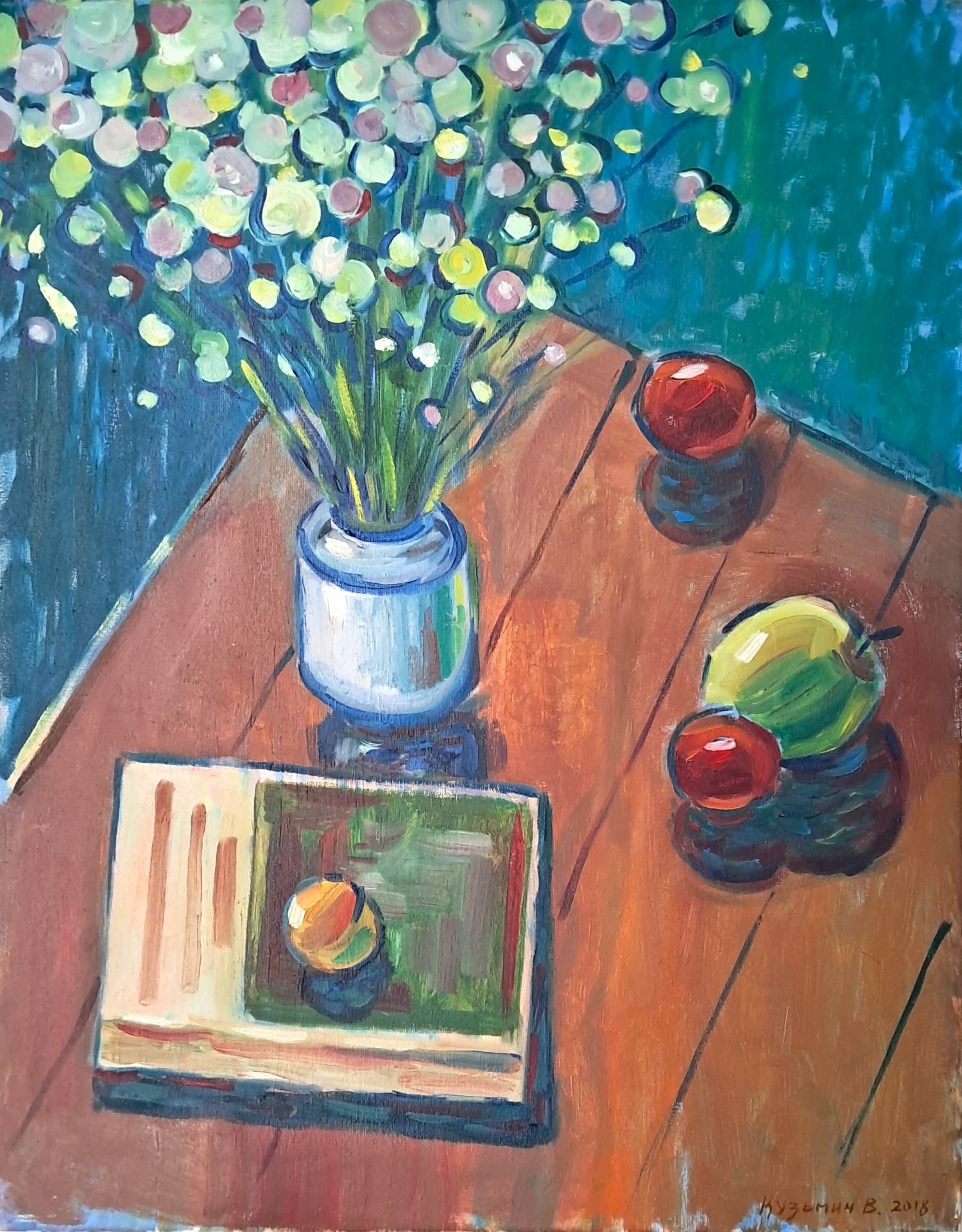 Still life with a book Painting by Viacheslav Kuzmich