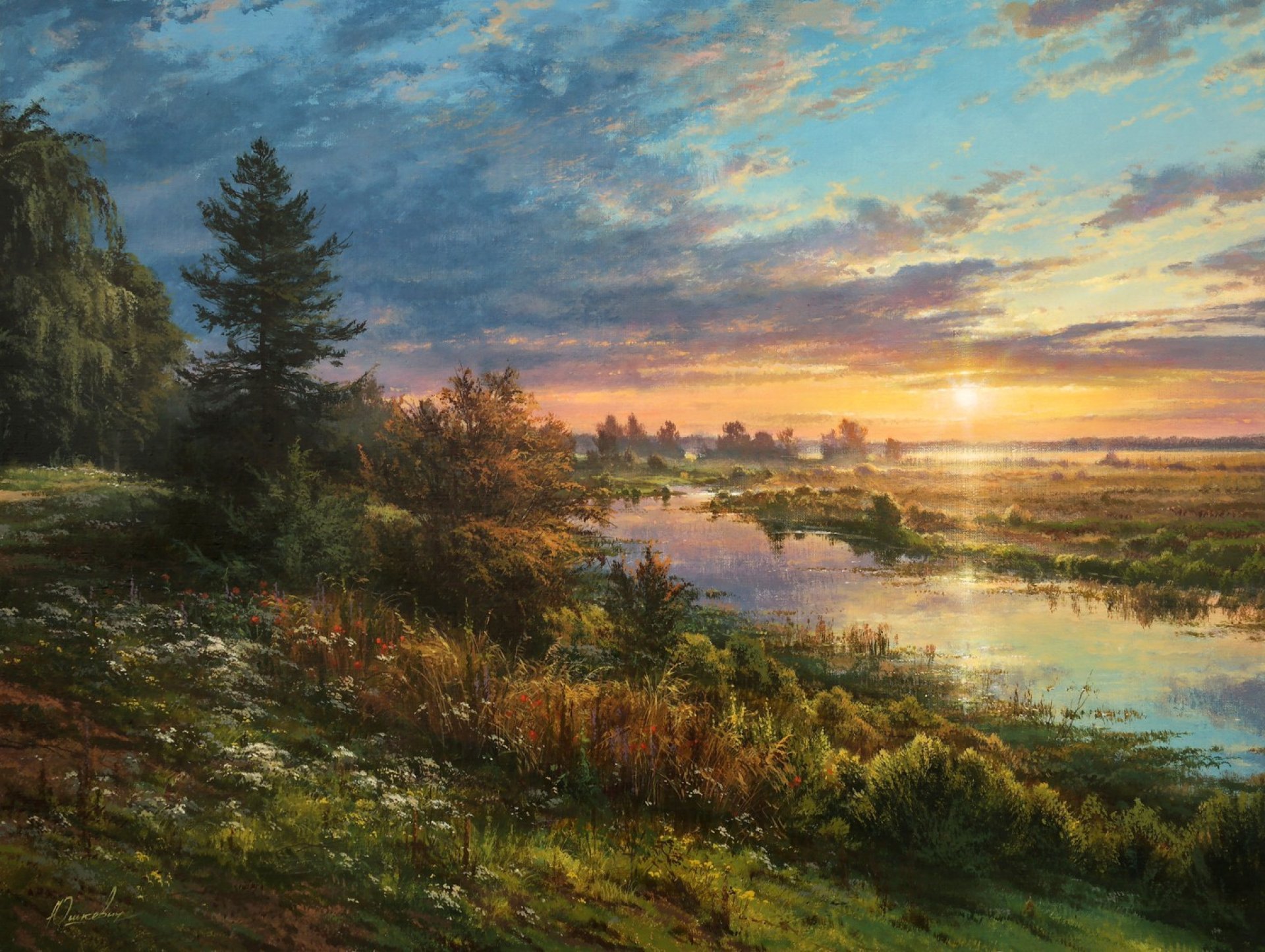 A warm evening Painting by Viktar Yushkevich Yuvart