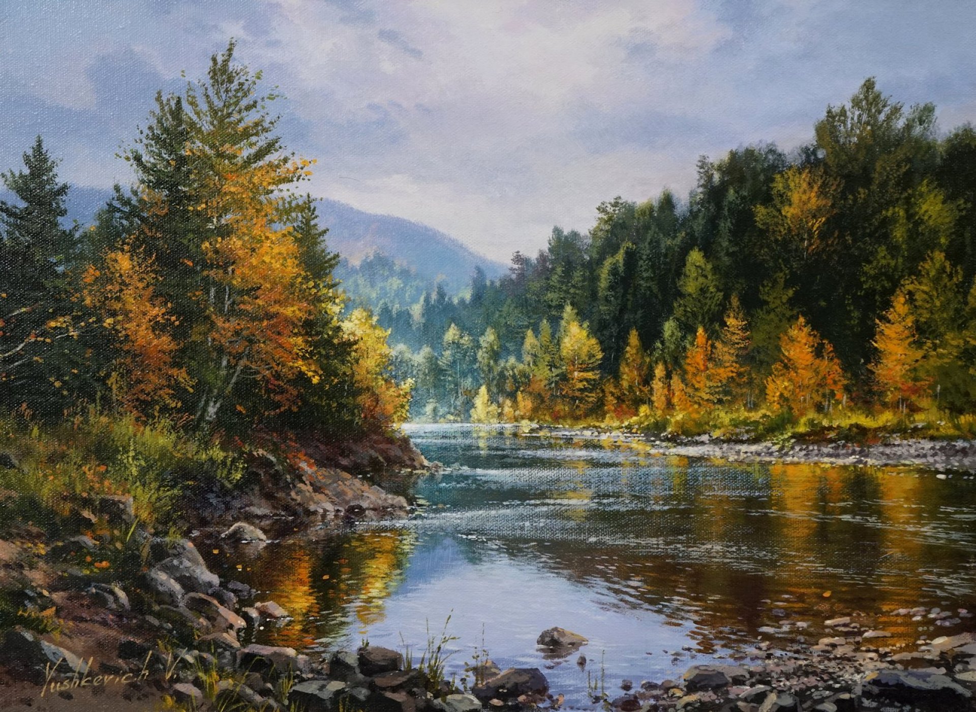 Reflection of autumn Painting by Viktar Yushkevich Yuvart