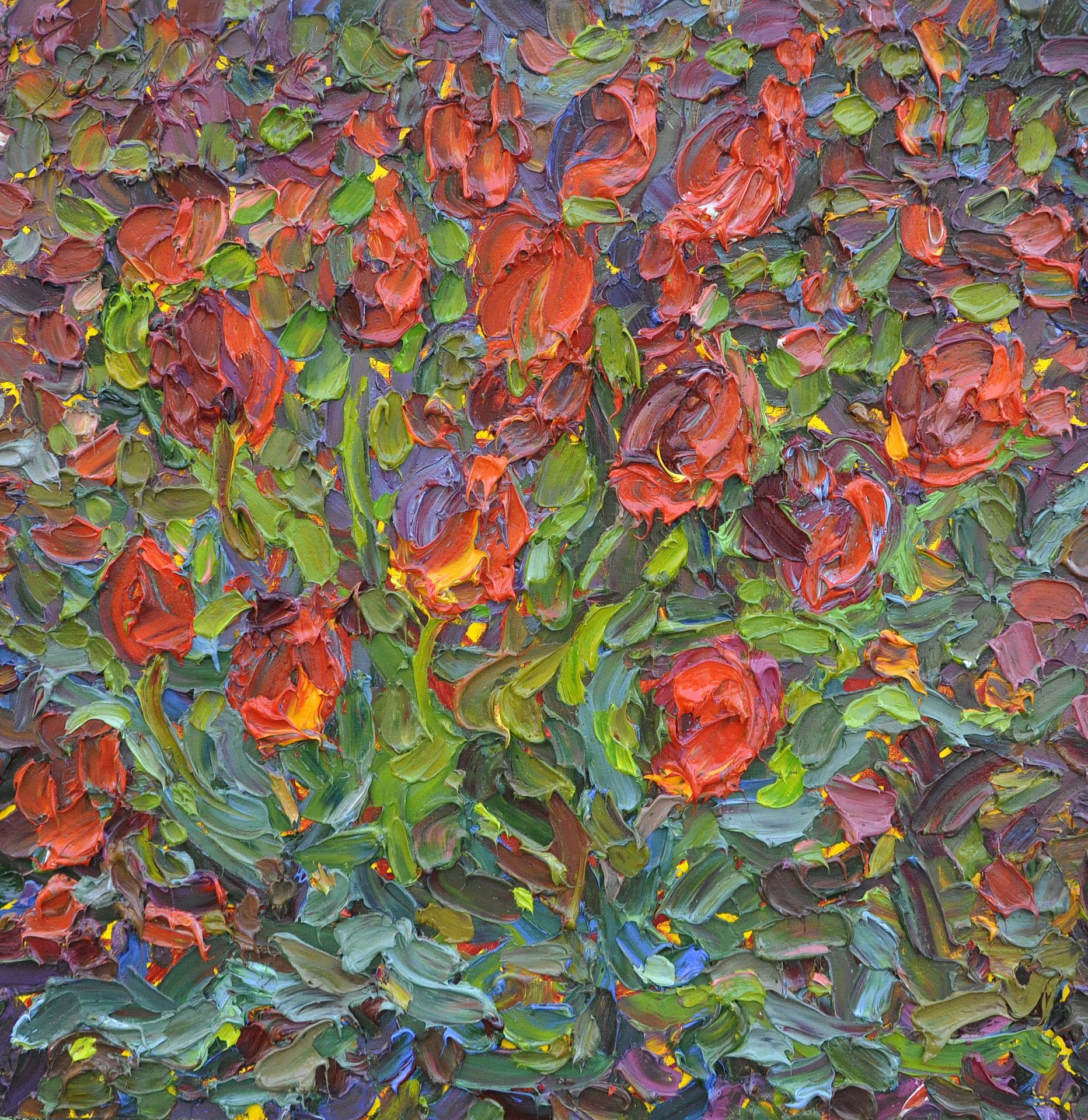 Tulips Textured Oil Painting Painting by Olga Bejina