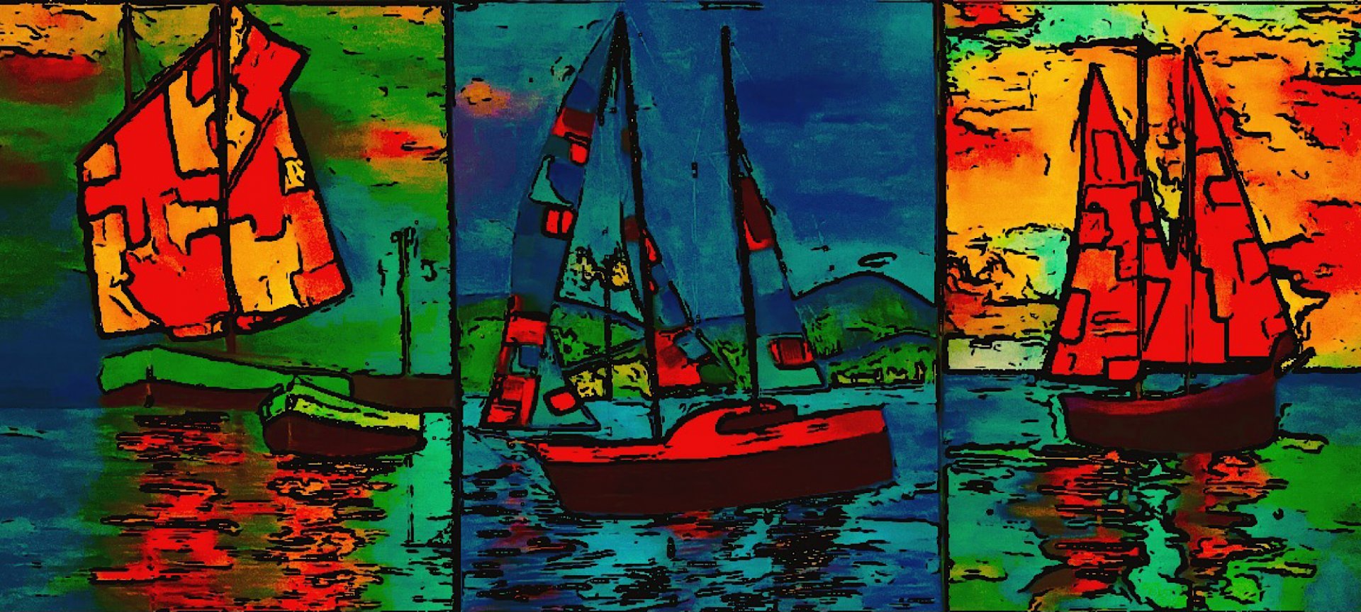 Boat Triptych Painting by Jacqueline Jermyn