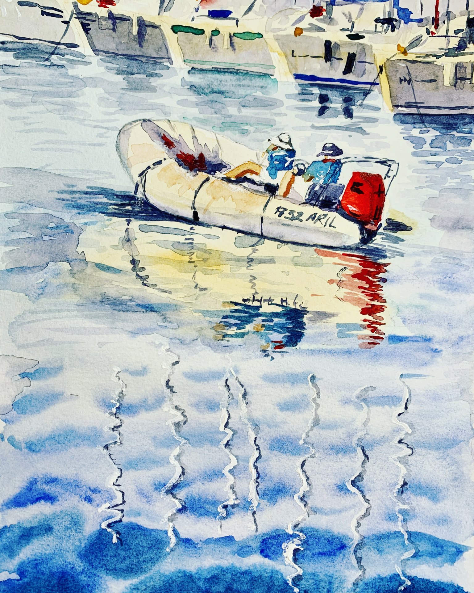 Dos están en barco Pintura de Helha K. - Jose Art Gallery