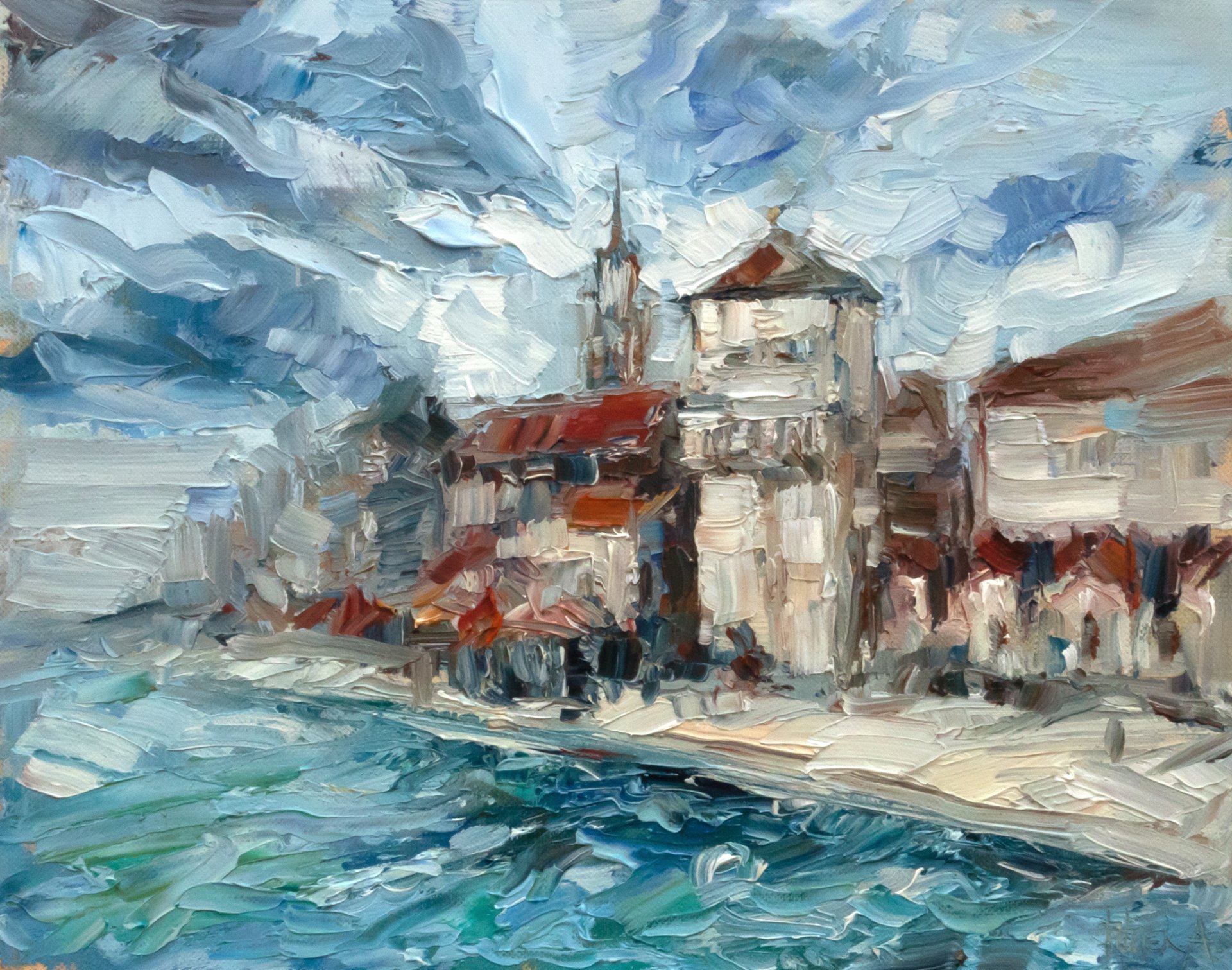 Old Town Promenade Painting by Adrienn Pécsek - Jose Art Gallery