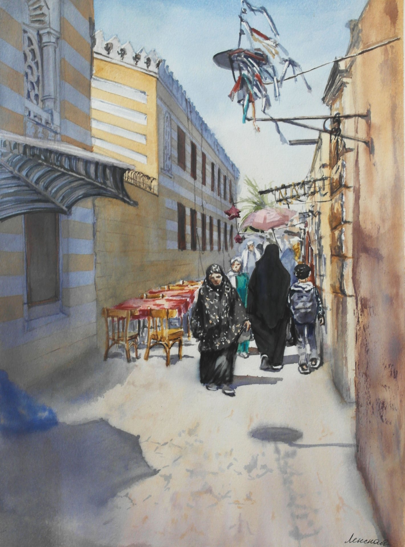 Busy day at Sayyida Nafisa Painting by Galina Lenskaya