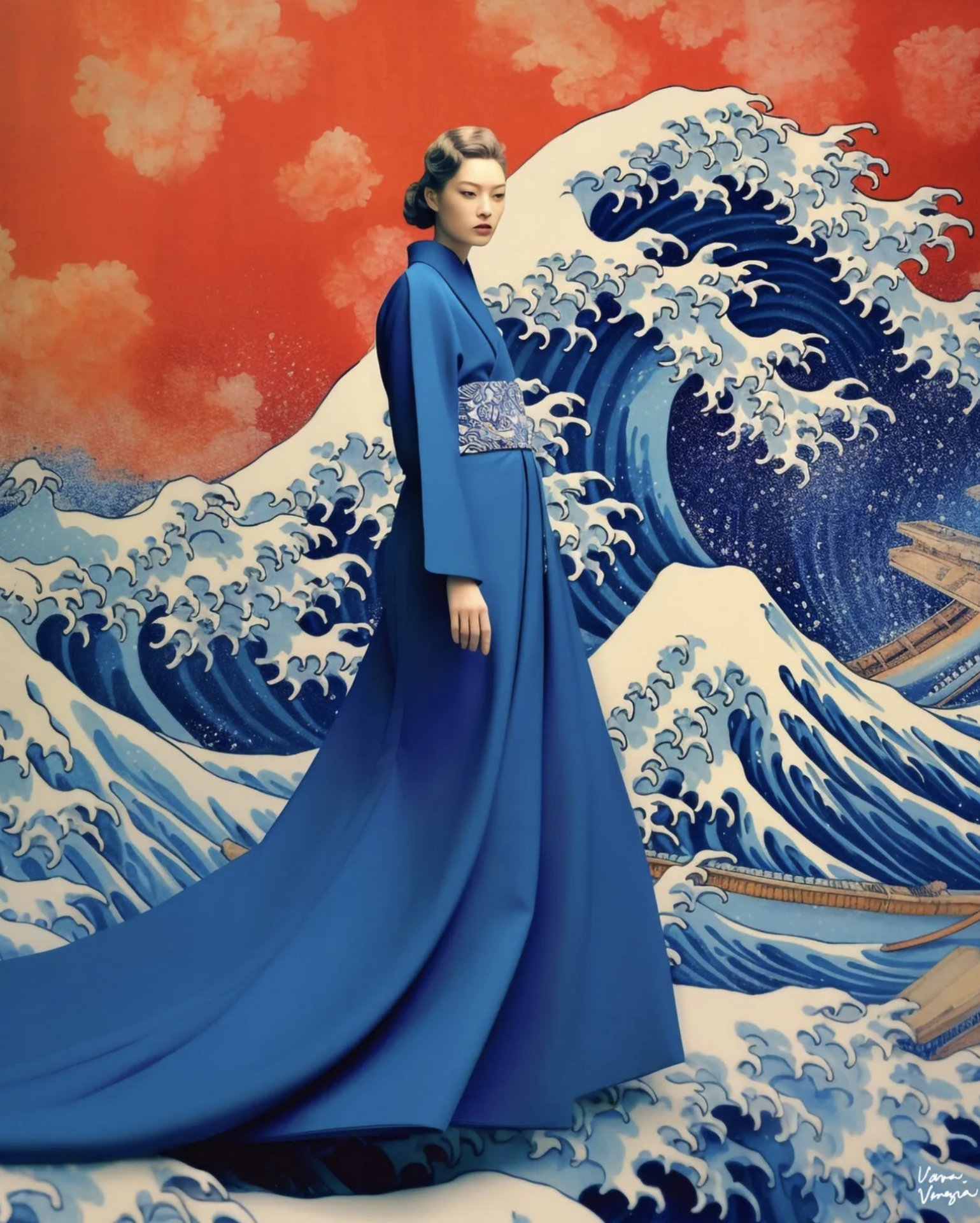 Japanese woman with wave Digital Art - Vava Venezia Dellert