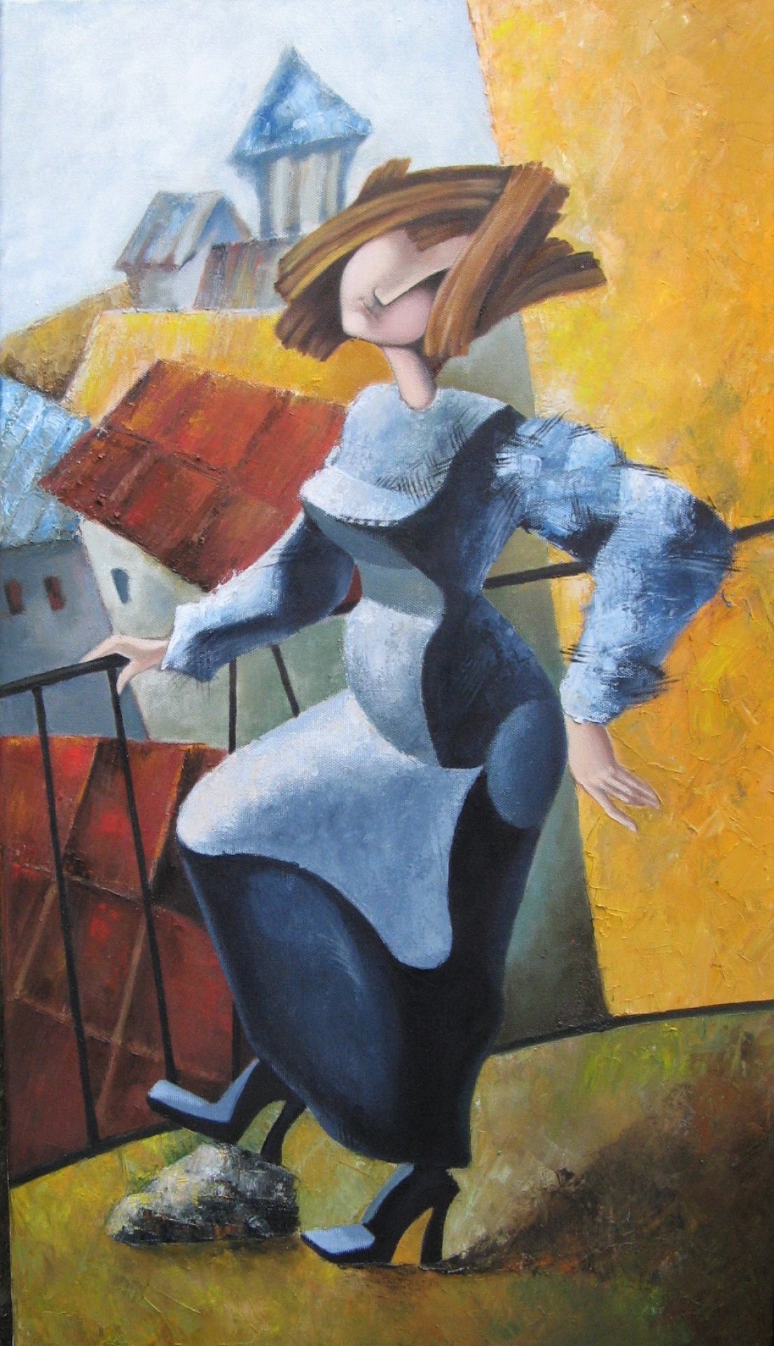 Mrs. Lyuba on the balcony Painting by Olga Vasilchenko